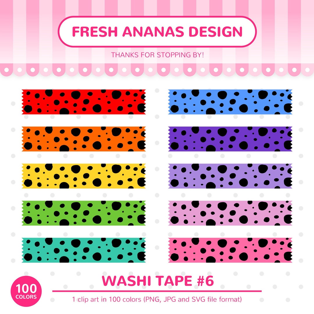 100 Colors Clip Art: Washi Tape #6, Polka Dot Washi Tape, Digital Washi ...