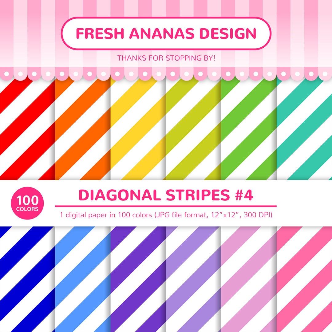 100 Colors Digital Papers: Diagonal Stripes #4, 45 Degrees, Thick, Wide ...