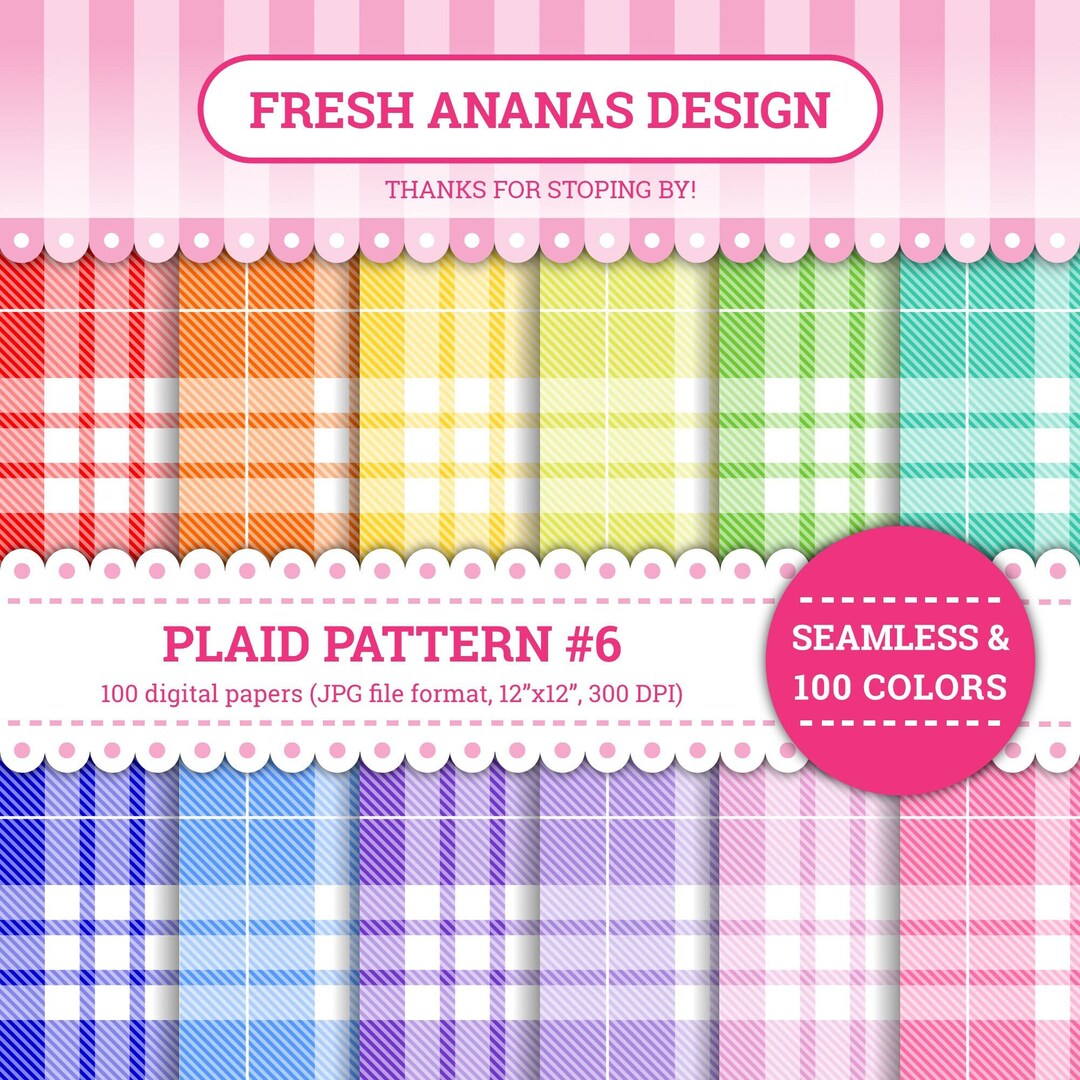 100 Colors Digital Papers: Plaid Pattern #6, Tartan, Check, Buffalo ...