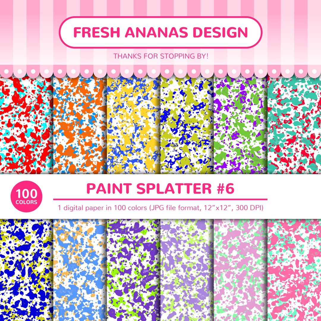 100 Colors Digital Papers: Paint Splatter #6, Paint, Splash, Stain ...