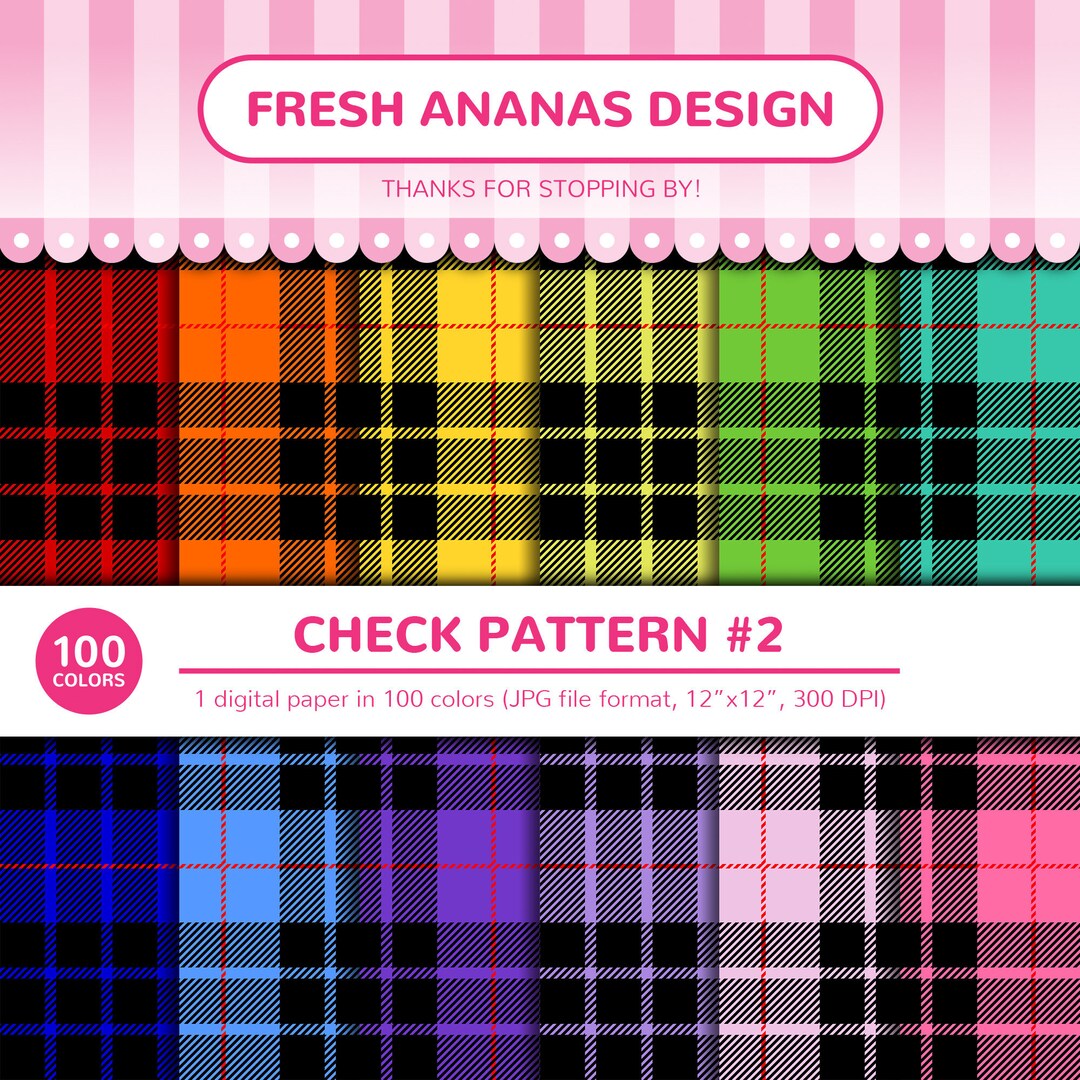 100 Colors Digital Papers: Check Pattern #2, Tartan, Plaid, Checkerd ...