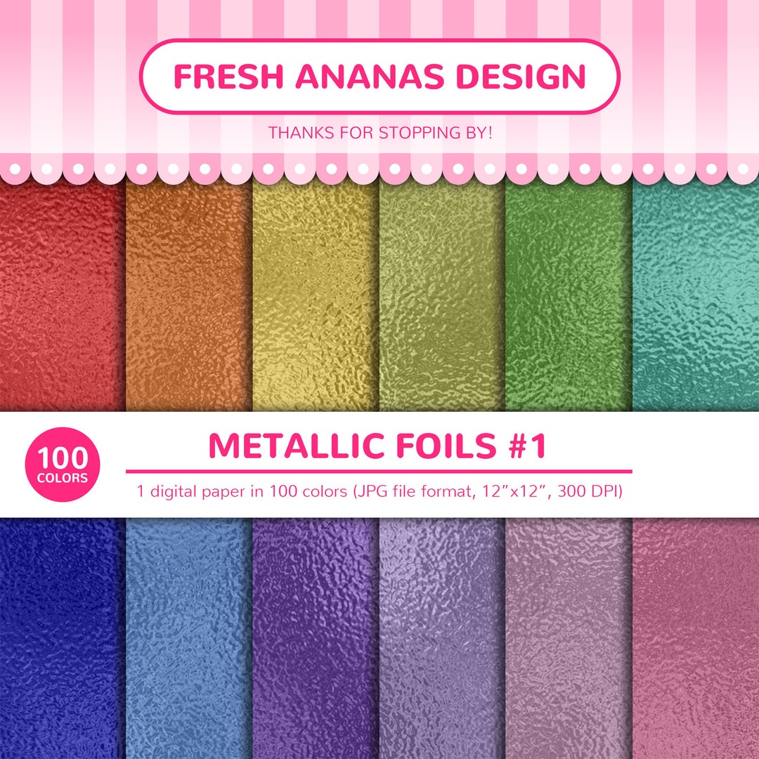 100 Colors Digital Papers: Metallic Foils #1, Metal, Foil, Crumpled ...