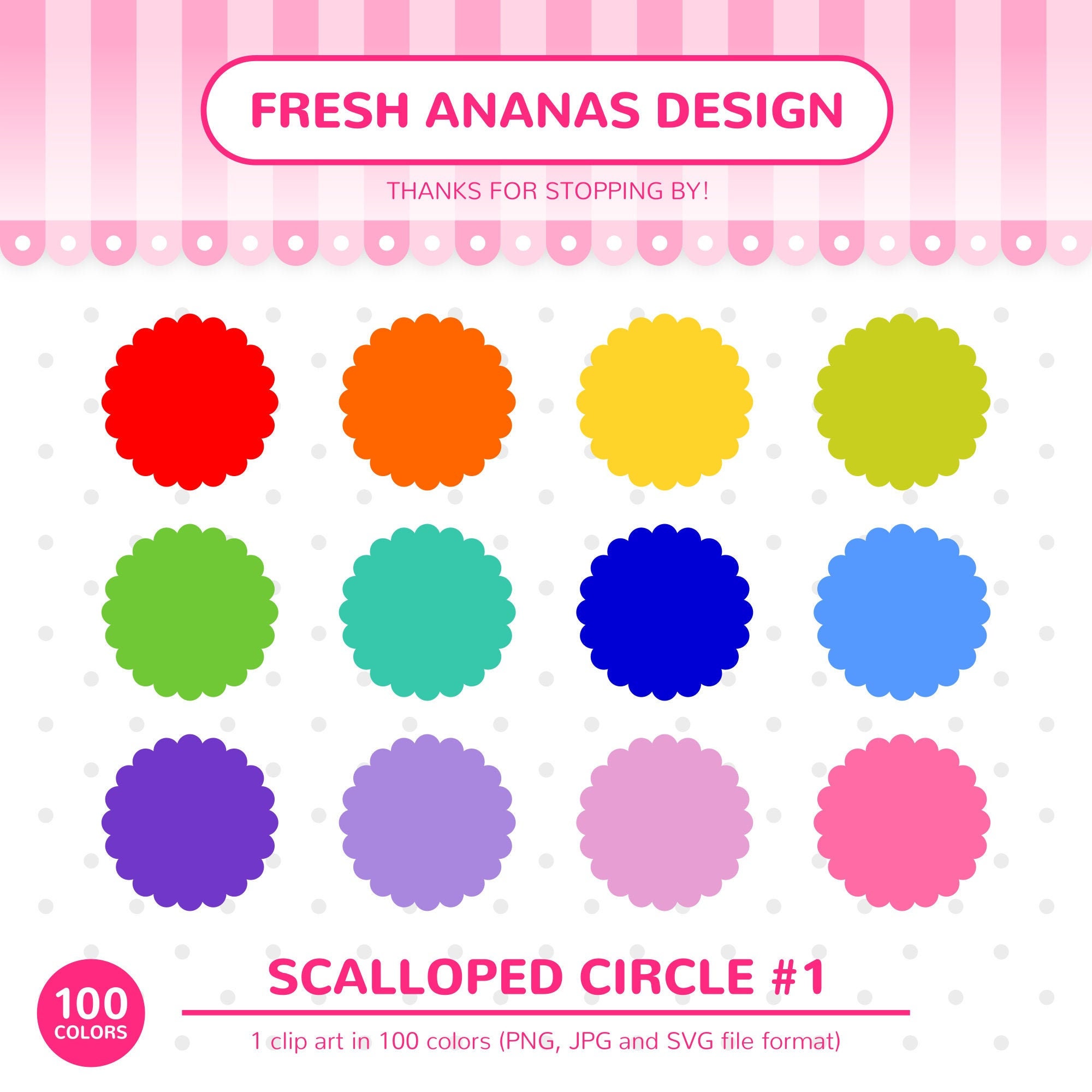 100 Colors Clip Art: Scalloped Circle 1 Scalloped Circle - Etsy