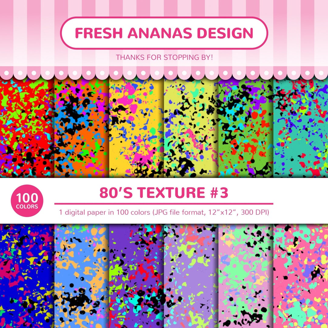 100 Colors Digital Papers: 80's Texture #3, 90's, Retro, Neon, Paint ...