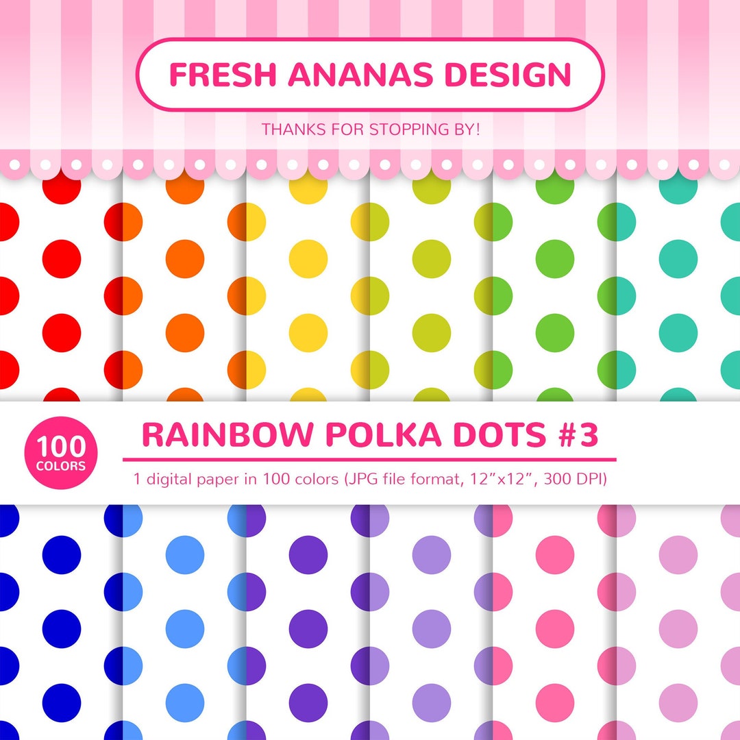 100 Colors Digital Papers: Rainbow Polka Dots #3, Polka Dot Paper, Big ...