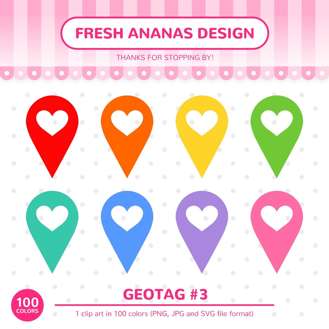 100 Colors Clip Art: Geotag #3, Geotag Clipart, Heart Geotag, Location ...