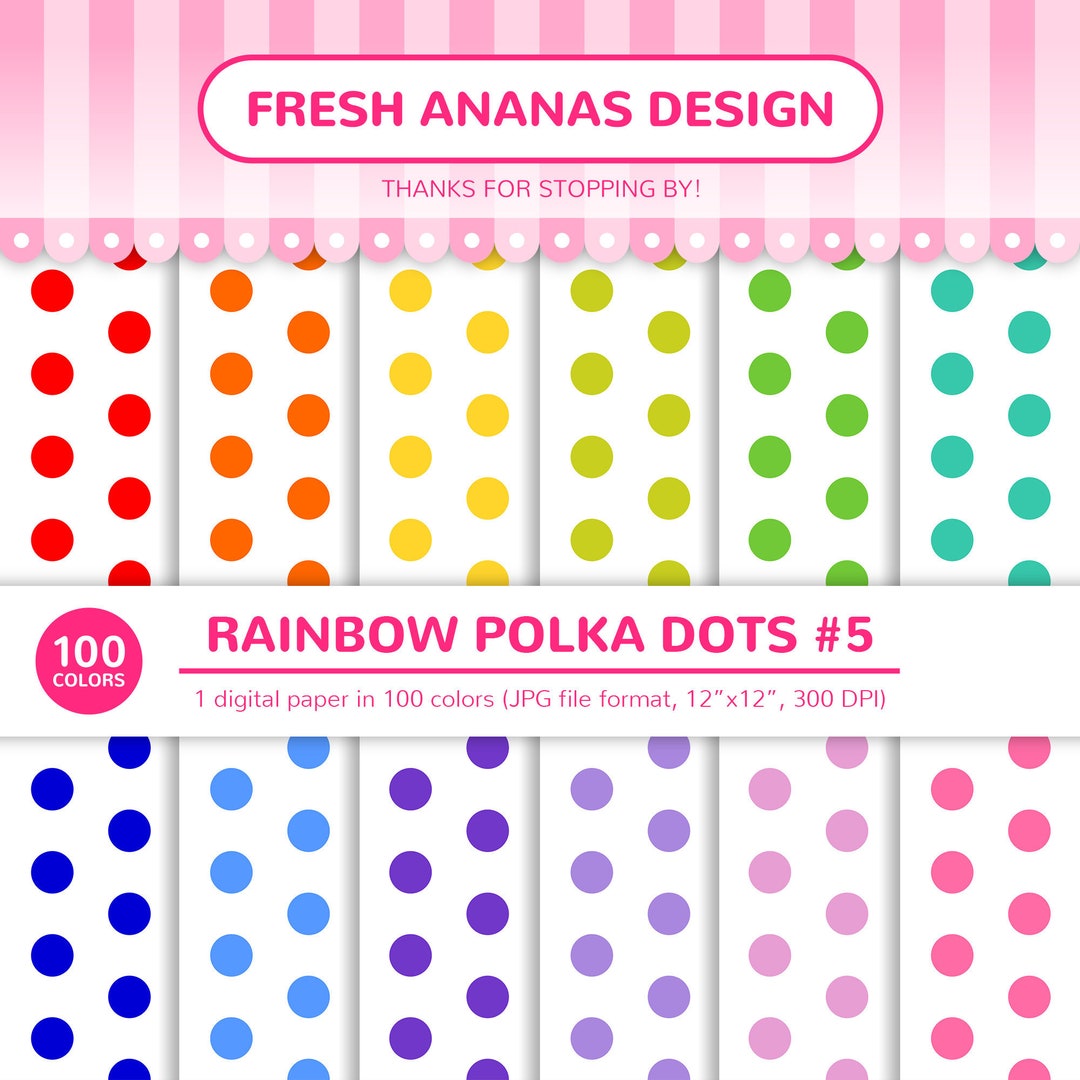 100 Colors Digital Papers: Rainbow Polka Dots #5, Polka Dot Paper, Big ...