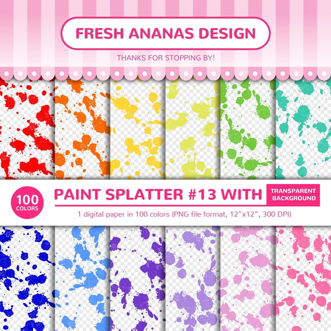 100 Colors Digital Papers: Paint Splatter 13 With Transparent - Etsy