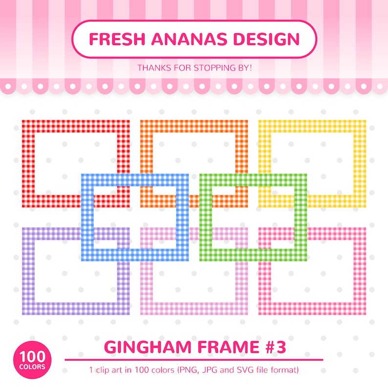 100 Colors Clip Art: Gingham Frames 1 100 Colors Frames | Etsy