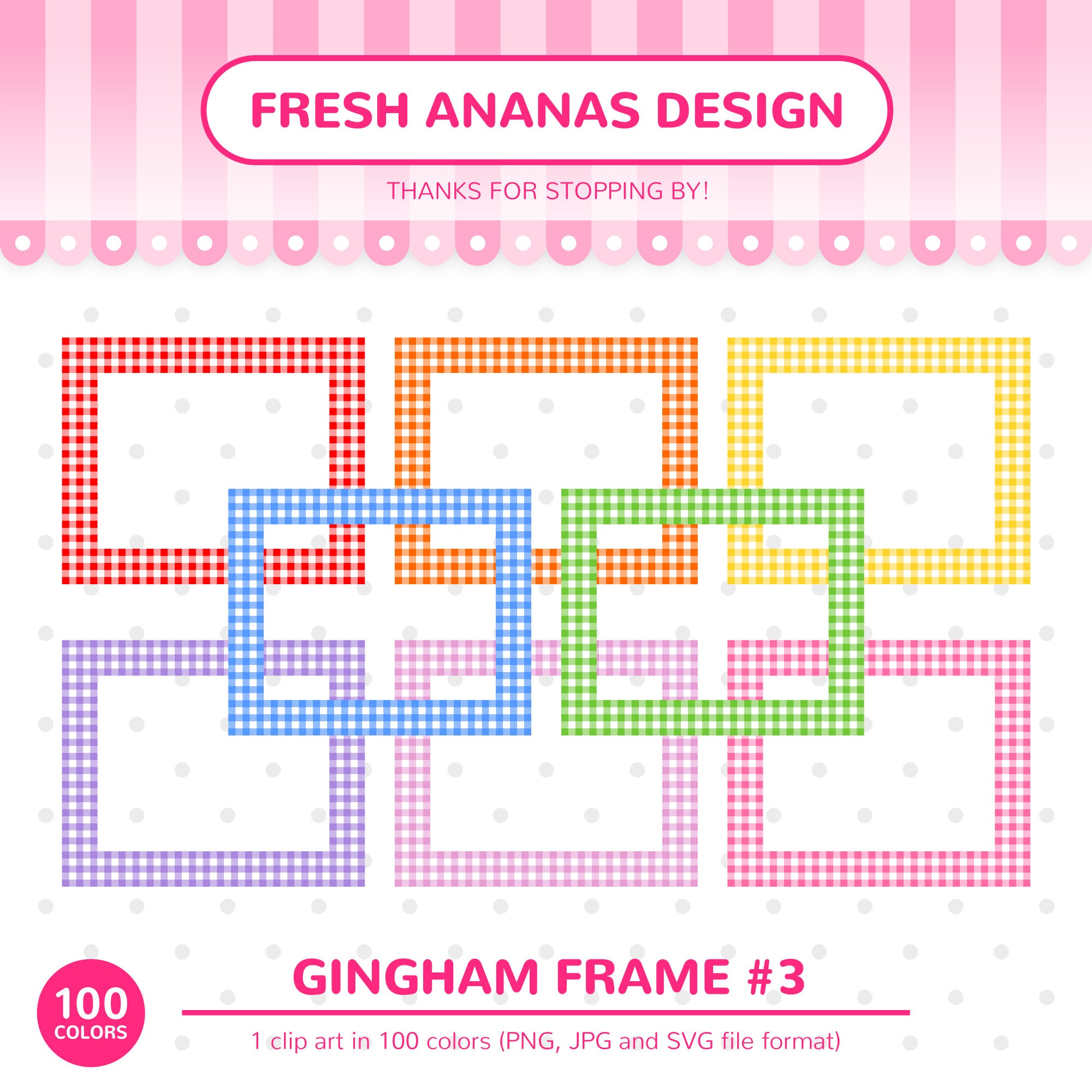 100 Colors Clip Art: Gingham Frames 1 100 Colors Frames | Etsy