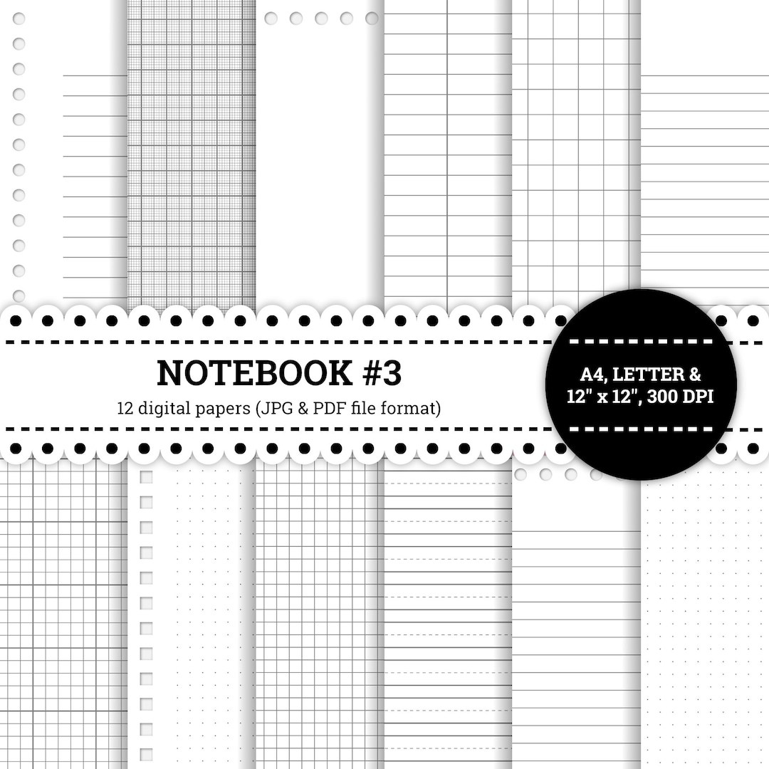 Notebook #3, Paper, Lined, Graph, Squared, Dotted, Grid, 12'' X 12 ...