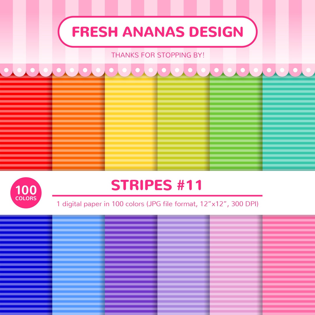 100 Colors Digital Papers: Stripes #11, Stripes Paper Pack, Horizontal ...