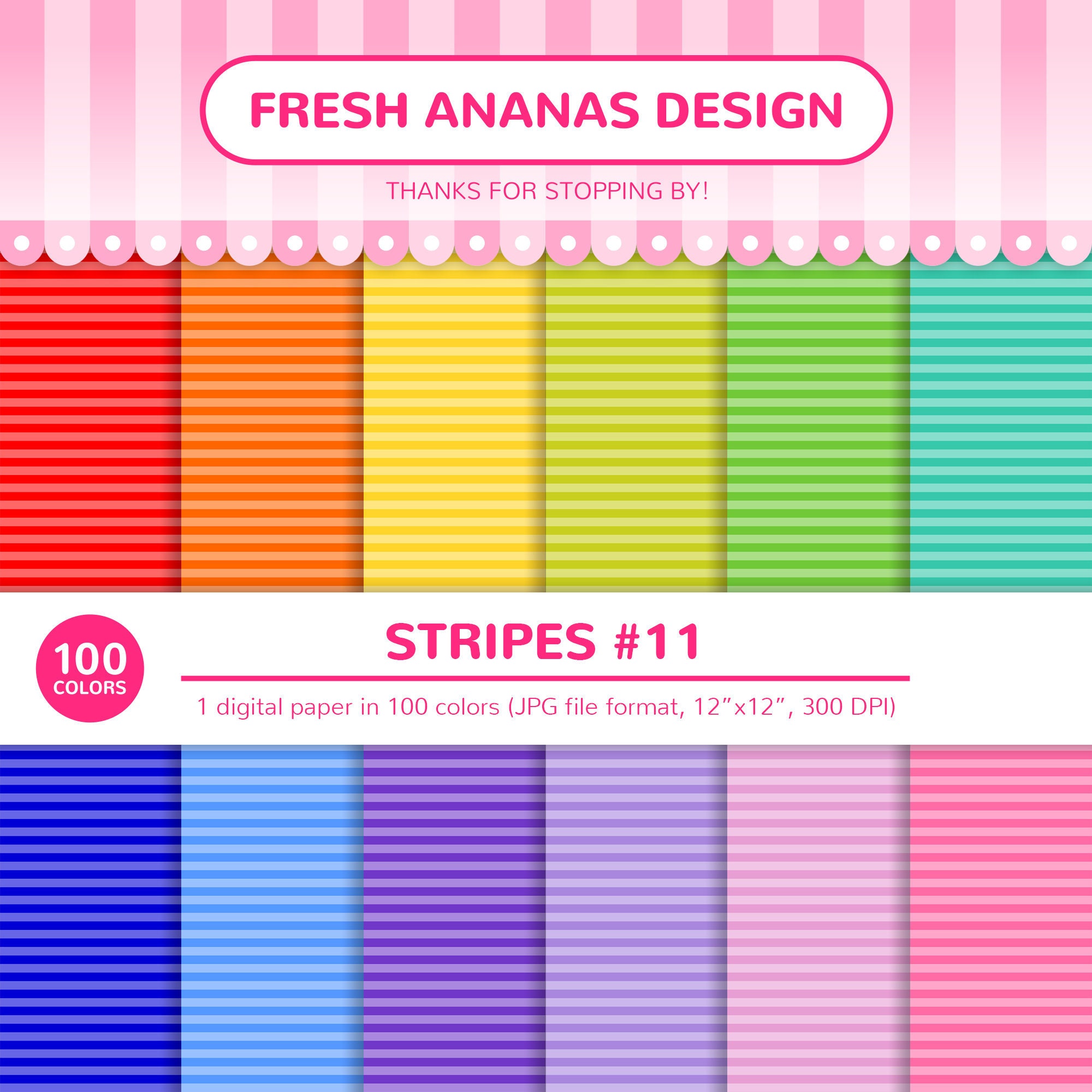 100 Colors Digital Papers: Stripes 11 Stripes Paper Pack | Etsy
