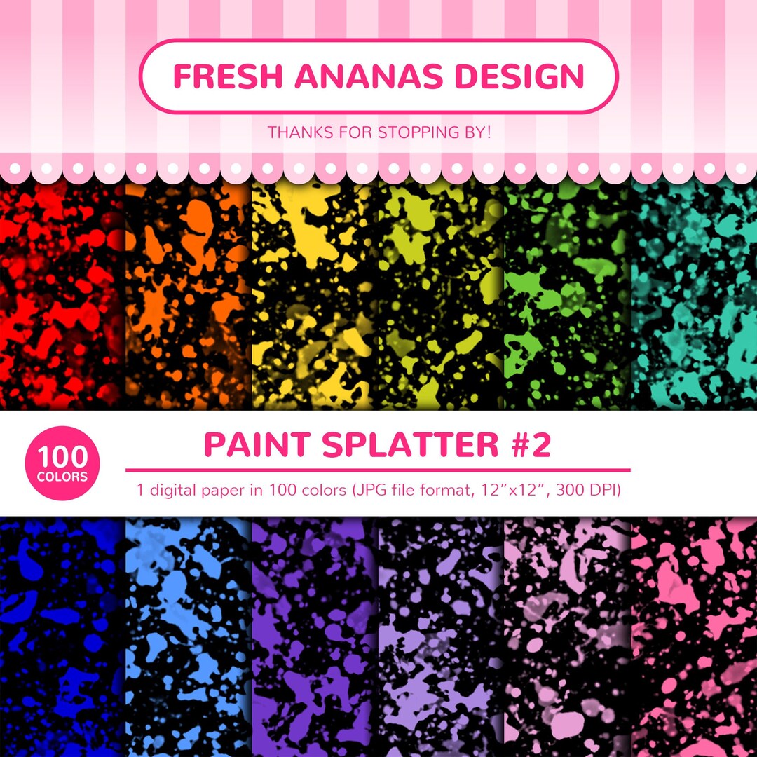 100 Colors Digital Papers: Paint Splatter #2, Paint, Splash, Stain ...