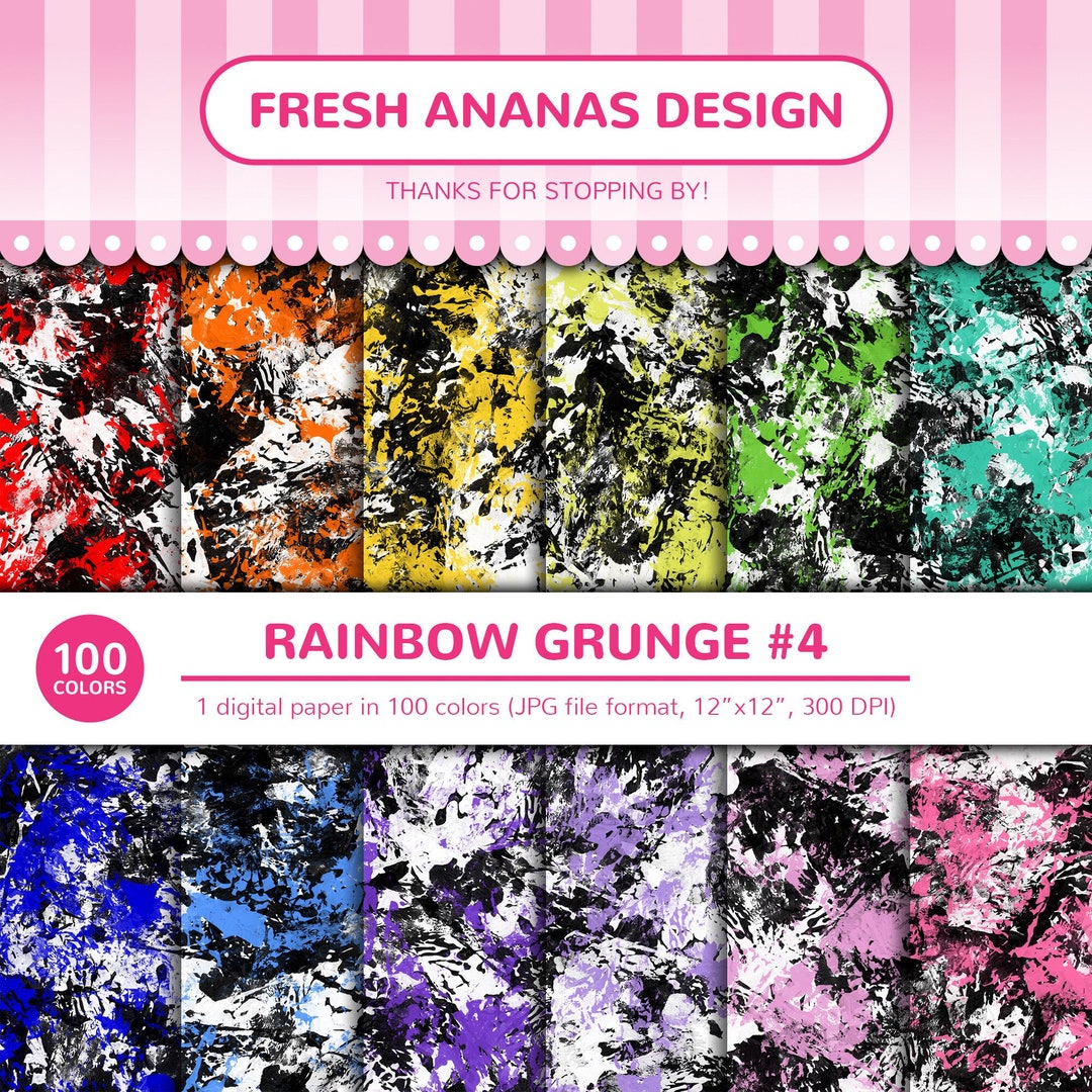 100 Colors Digital Papers: Rainbow Grunge #4, 80's, 90's, Retro, Neon ...