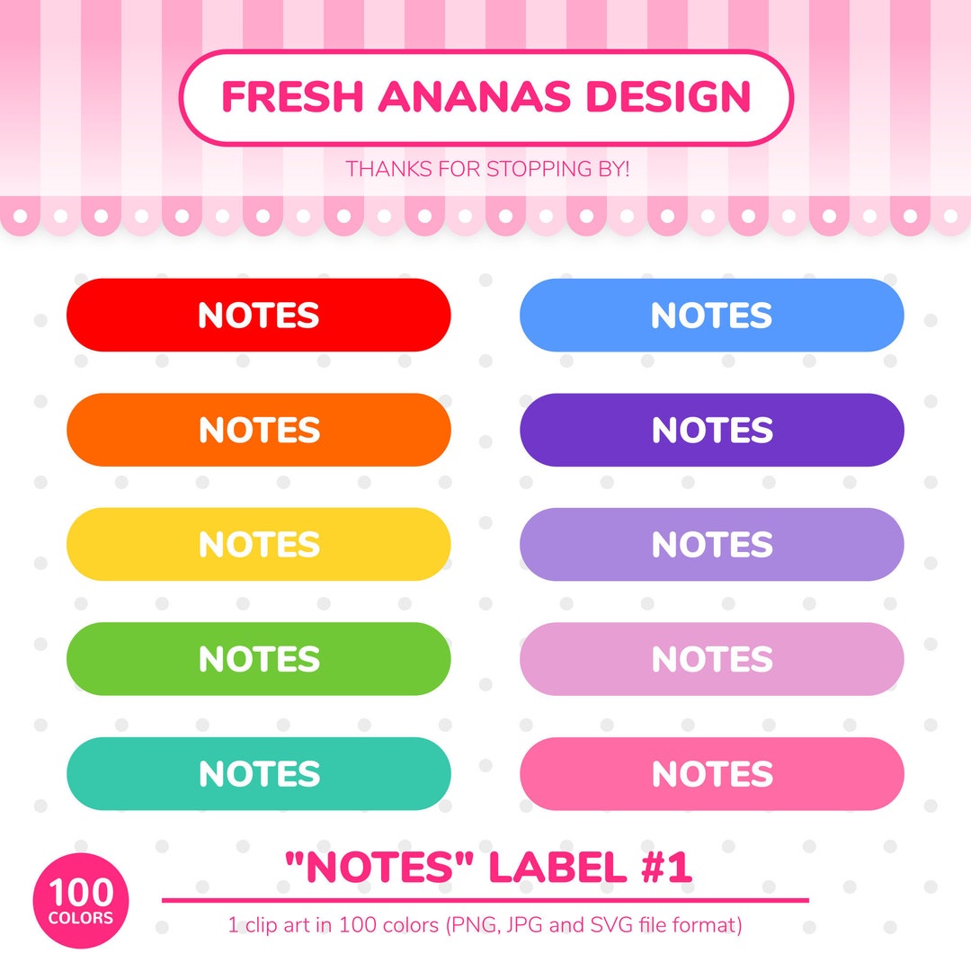 100 Colors Clip Art: Notes Label #1, 100 Colors, Tracker, Sticker ...