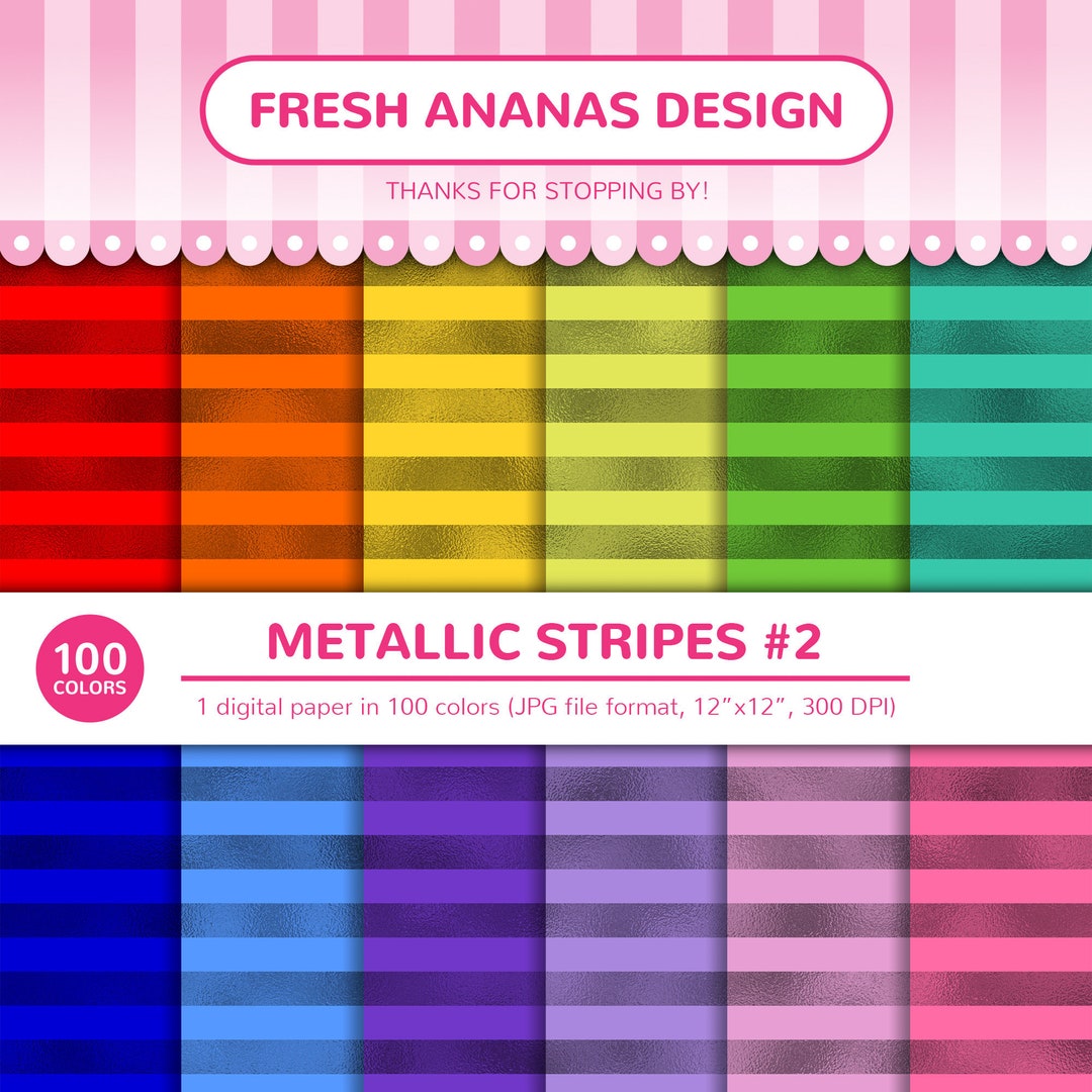 100 Colors Digital Papers: Metallic Stripes #2, Lines, Striped, Metal ...