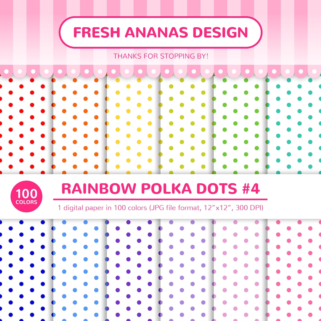 100 Colors Digital Papers: Rainbow Polka Dots #4, Polka Dot Paper, Tiny ...