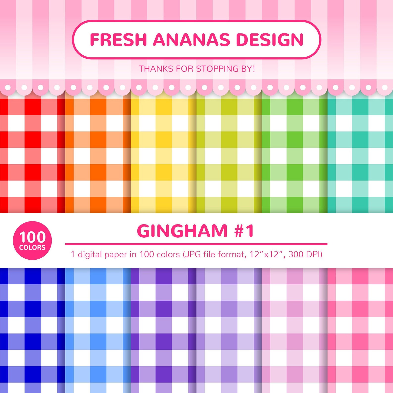 100 Colors Digital Papers: Gingham #1, Gingham Paper, Gingham Pattern ...