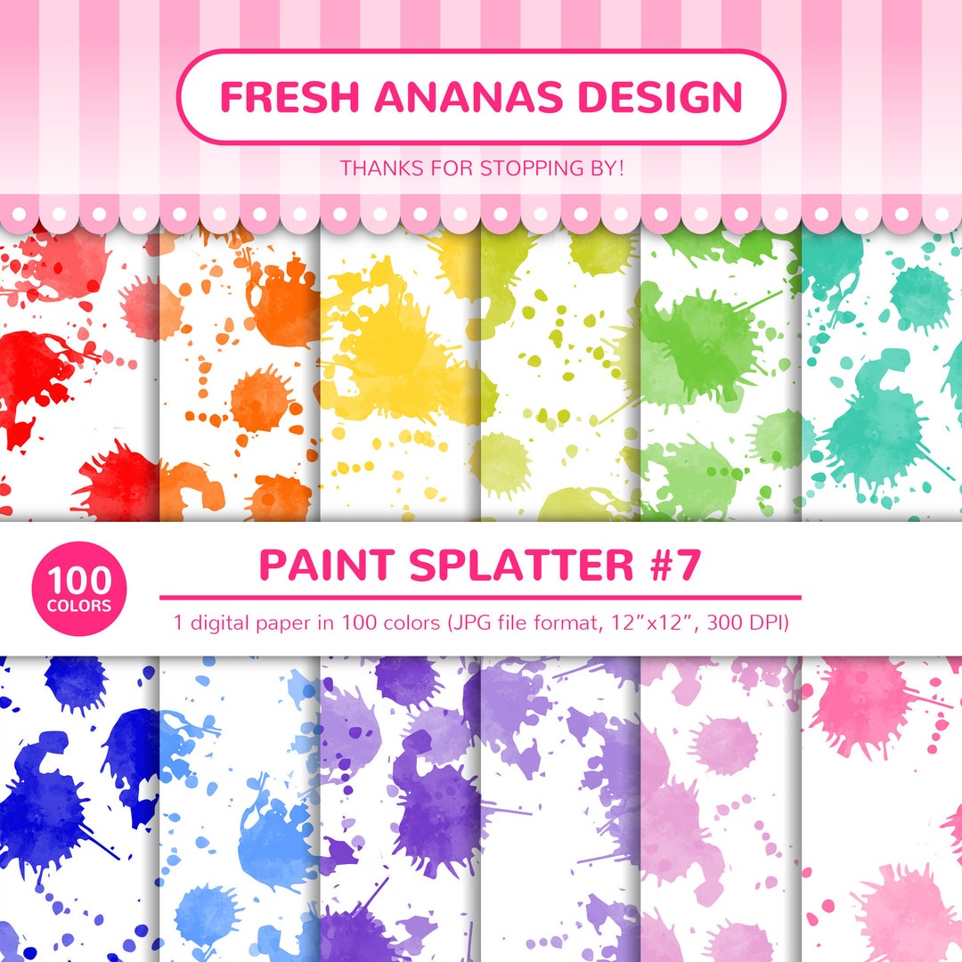 100 Colors Digital Papers: Paint Splatter #7, Paint, Splash, Stain ...