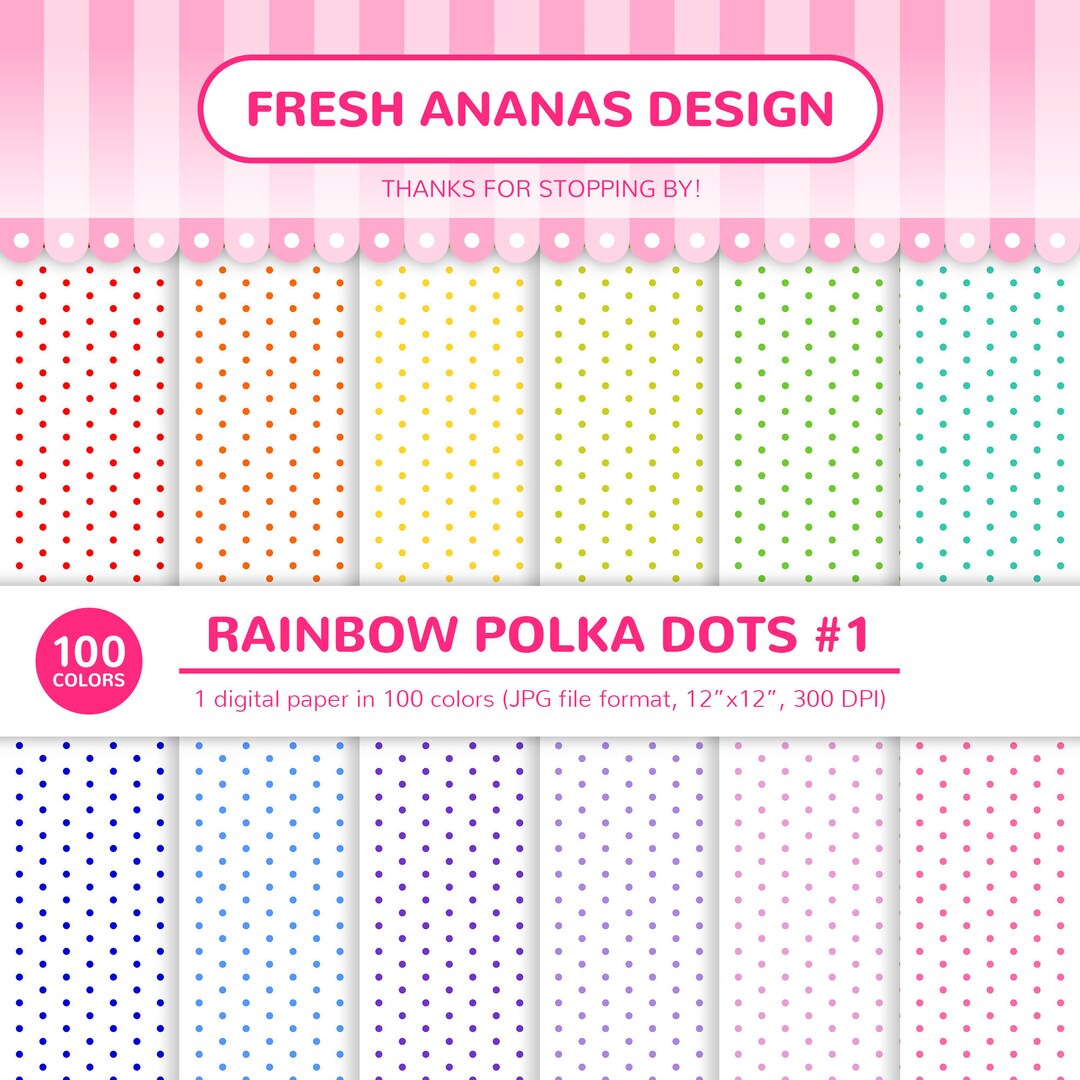 100 Colors Digital Papers: Rainbow Polka Dots #1, Polka Dot Paper, Tiny ...