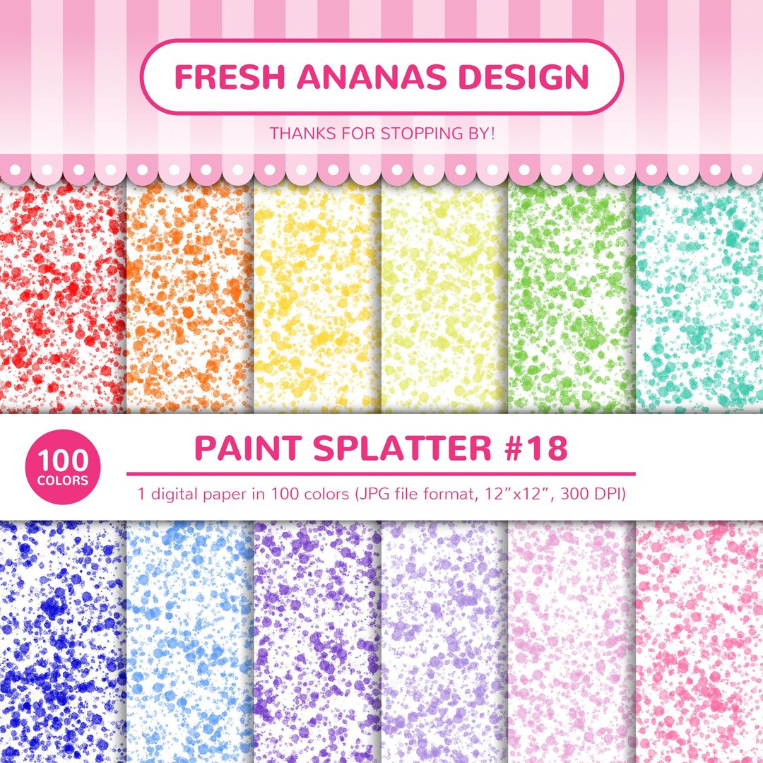 100 Colors Digital Papers: Paint Splatter #18, Paint, Splash, Stain ...