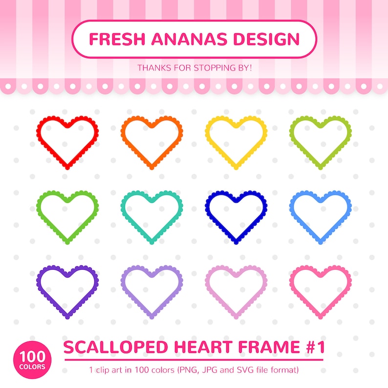 100 Colors Clip Art: Scalloped Heart Frame #1, Scalloped Heart, Clipart ...