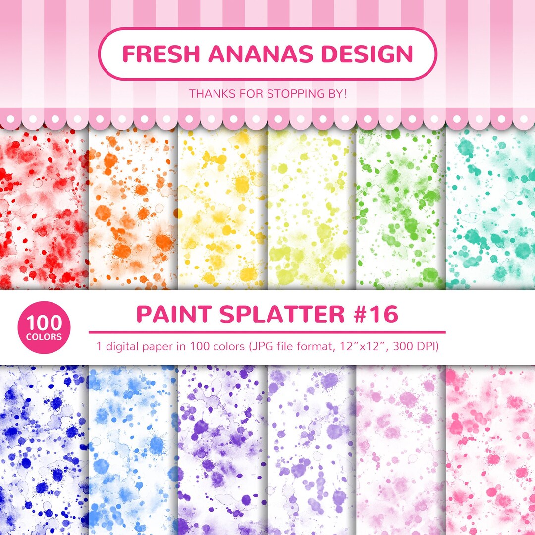 100 Colors Digital Papers: Paint Splatter #16, Paint, Splash, Stain ...