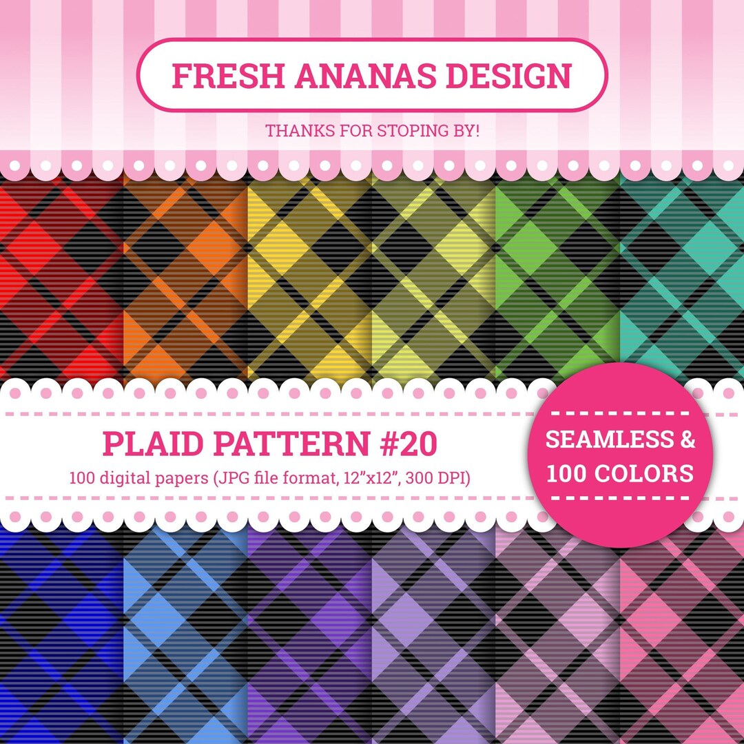 100 Colors Digital Papers: Plaid Pattern #20, Tartan, Check, Buffalo ...