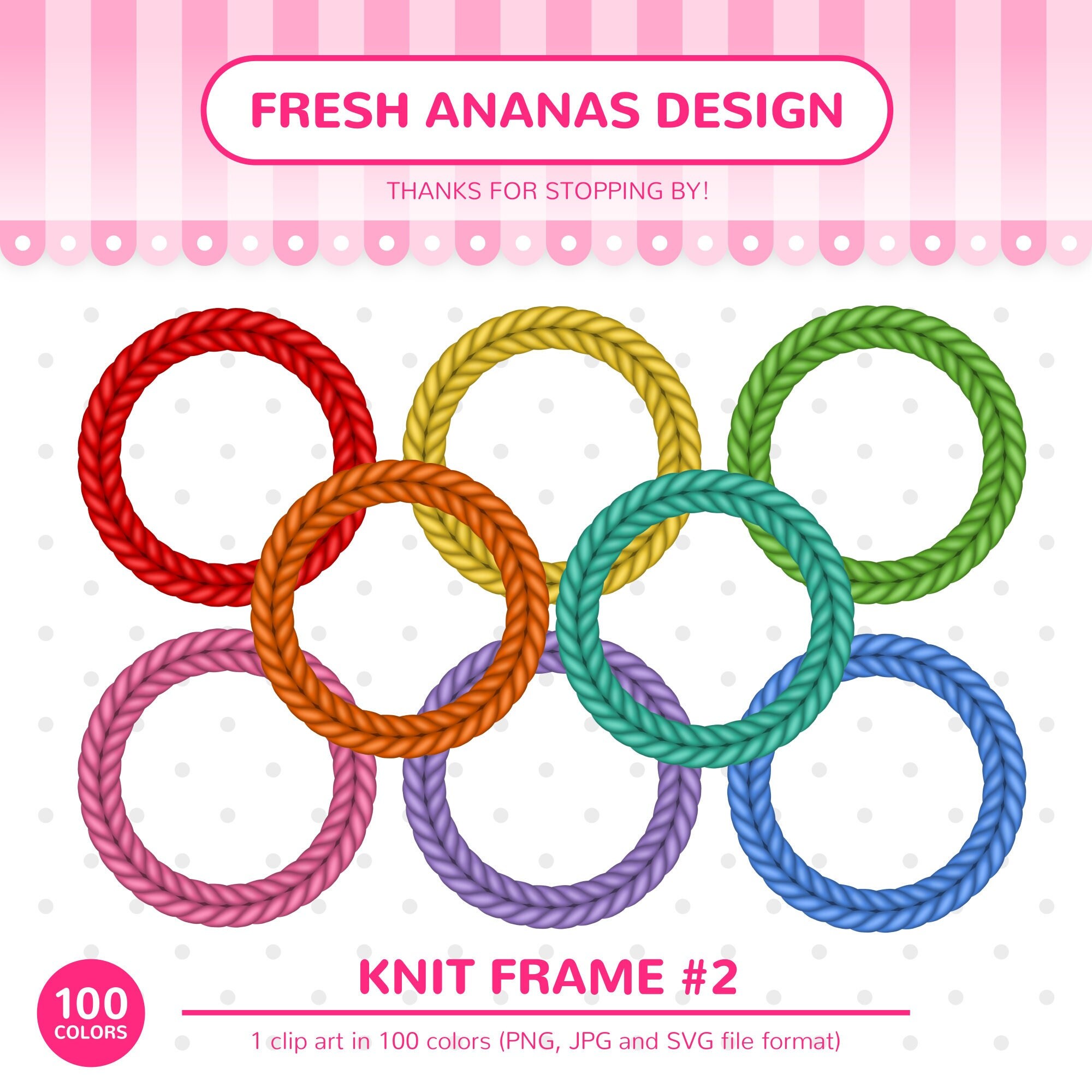 100 Colors Clip Art: Knit Frame 2 Circle Braid Digital | Etsy