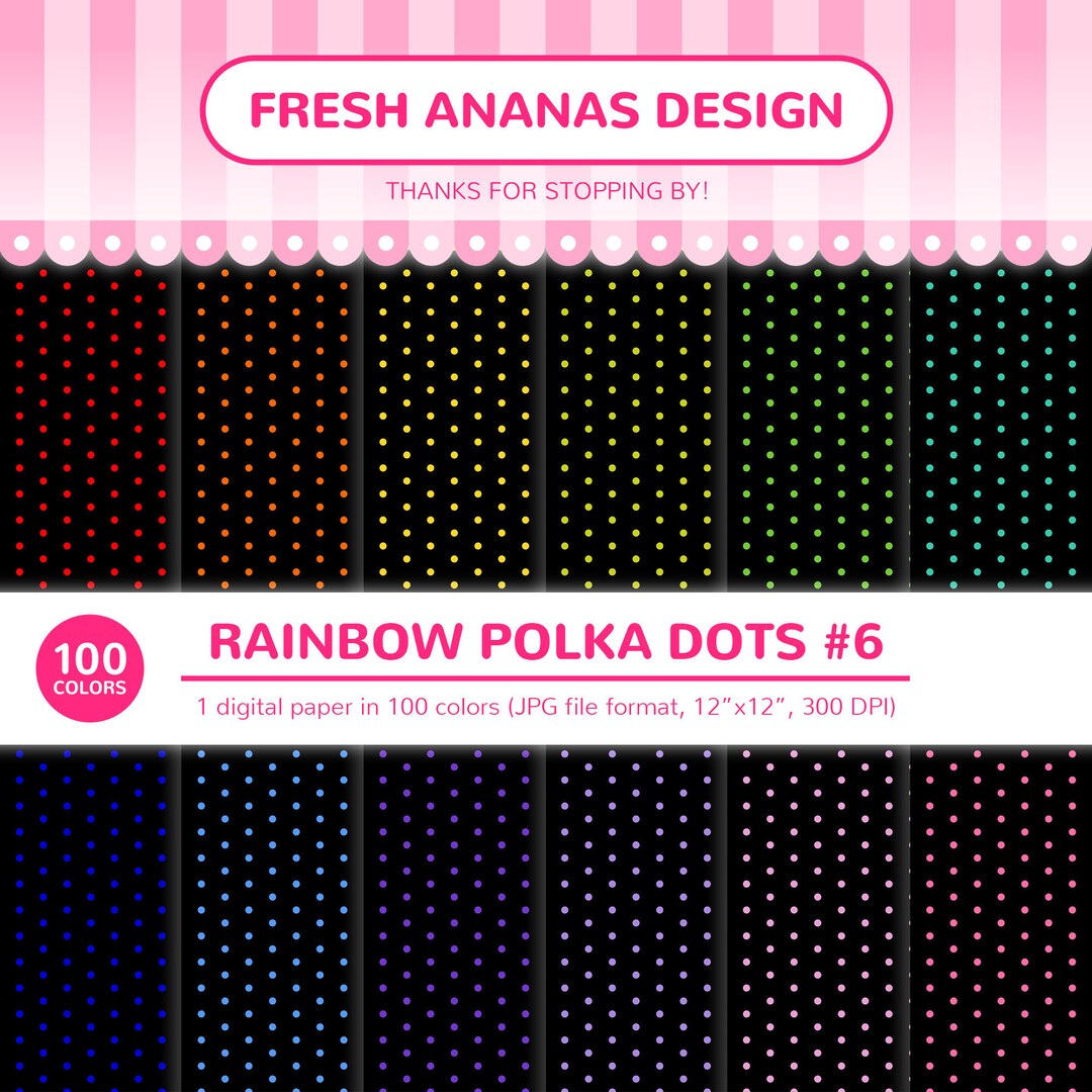 100 Colors Digital Papers: Rainbow Polka Dots #6, Polka Dot Paper ...