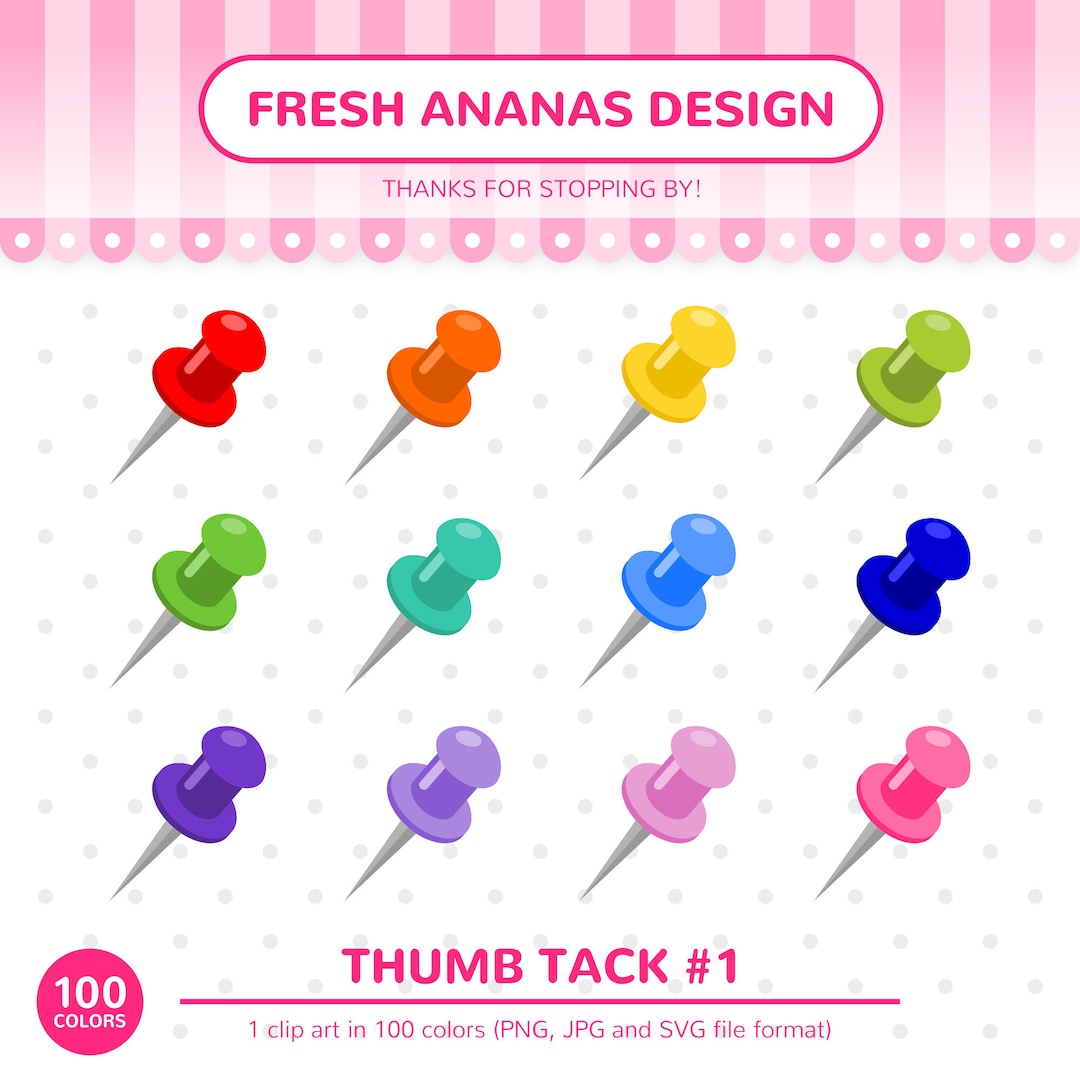 100 Colors Clip Art: Thumb Tack, Thumb Tack Clipart, Push Pin, Office ...