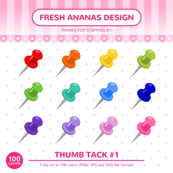 100 Colors Clip Art: Thumb Tack Thumb Tack Clipart Push Pin | Etsy