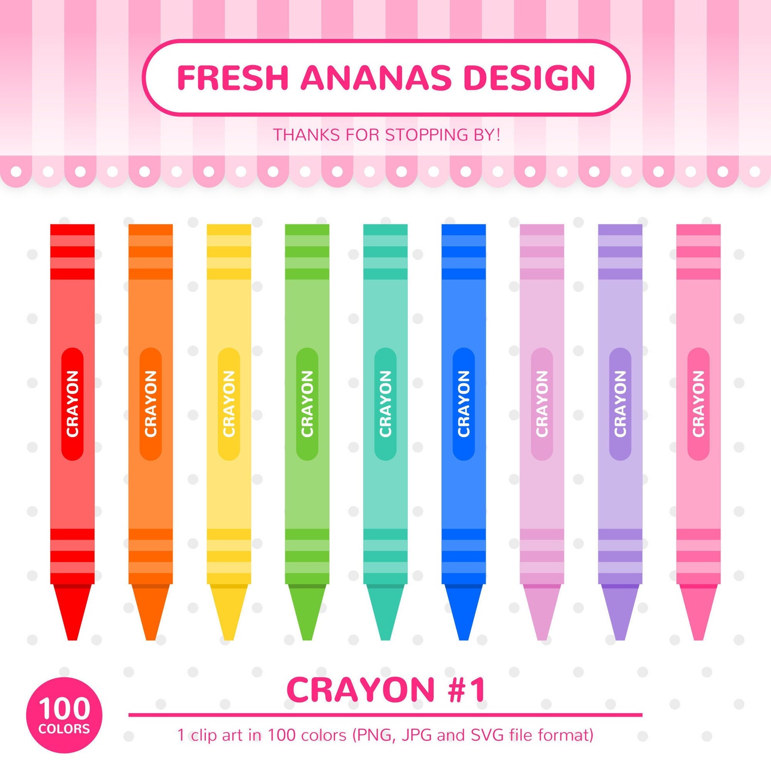 100 Colors Clip Art: Crayon, Crayons Clipart, School Clipart, Art ...