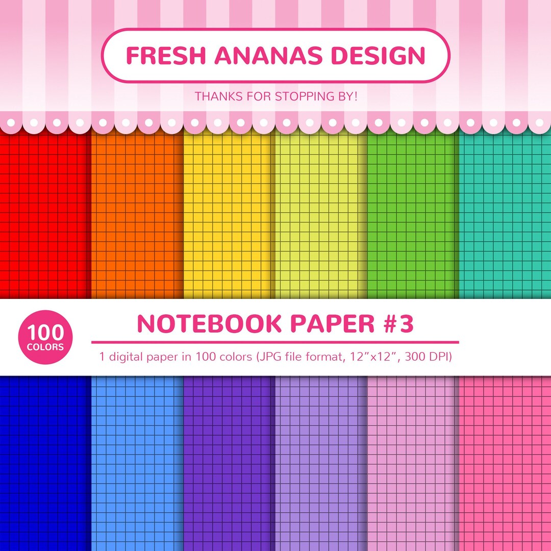 100 Colors Digital Papers: Notebook Paper #3, Graph, Quad, Coordinate ...
