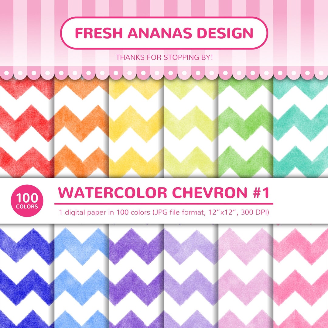 100 Colors Digital Papers: Watercolor Chevron #1, Chevron Paper ...