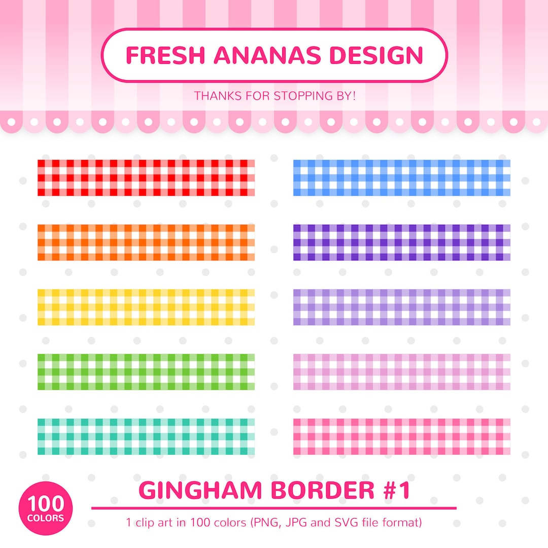 Gingham Border #1, Digital, Border, Easter, Gingham, Borders, Red, Yellow, Green, Pink, Blue ...