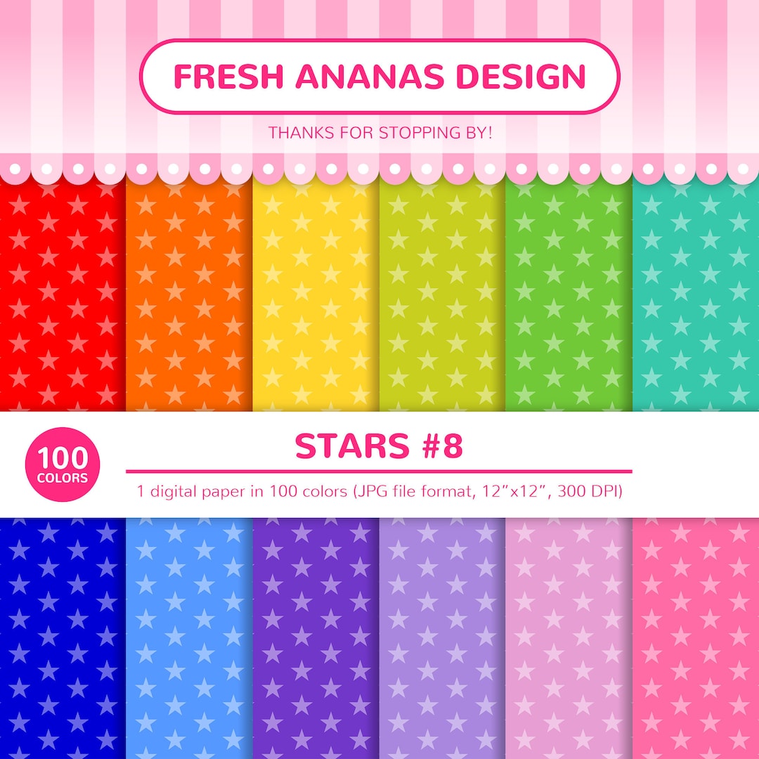 100 Colors Digital Papers: Stars #8, Digital Starry Paper, Medium, Star ...
