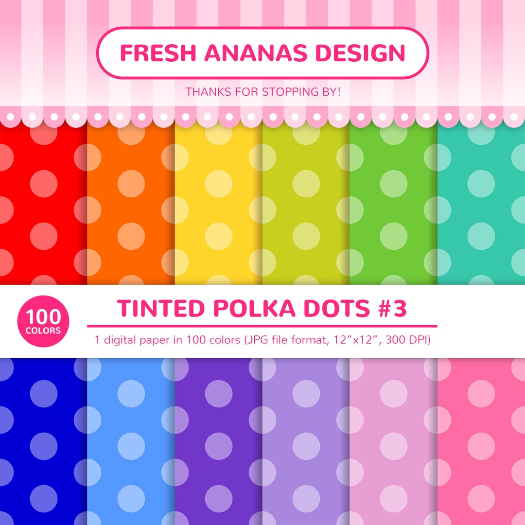 100 Colors Digital Papers: Tinted Polka Dots #3, Polka Dot Paper, Big ...