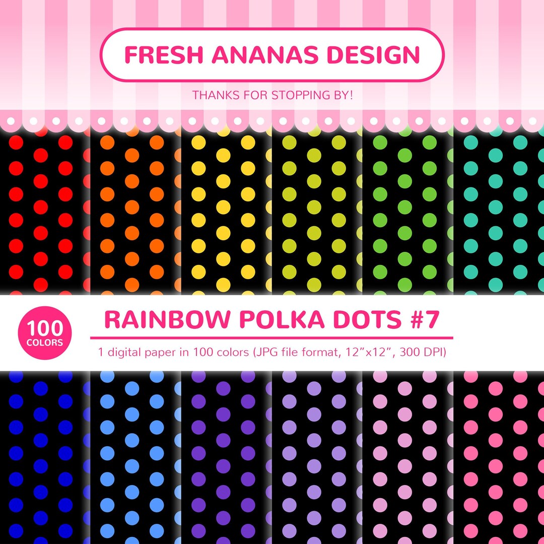 100 Colors Digital Papers: Rainbow Polka Dots #7, Polka Dot Paper ...