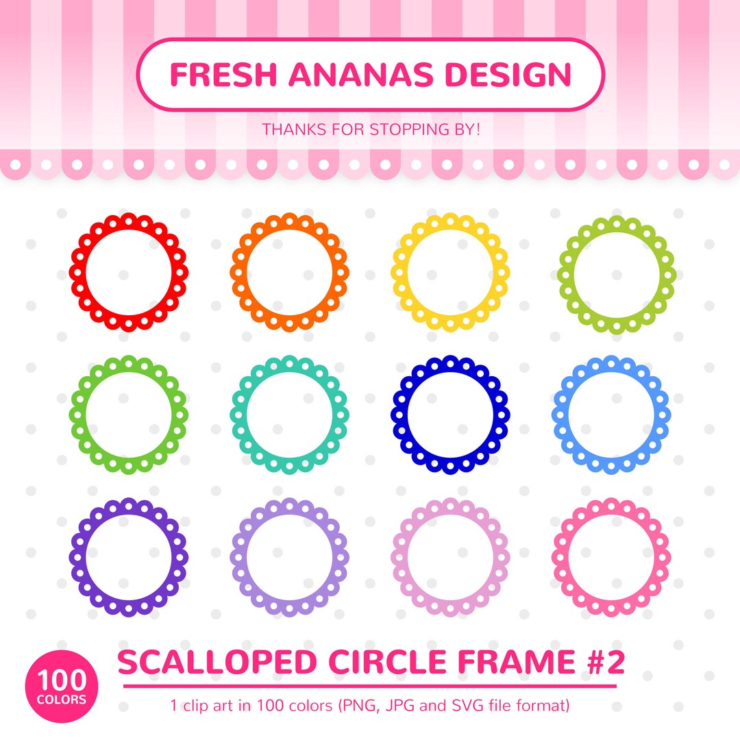 100 Colors Clip Art: Scalloped Circle Frame #2, Clip Art Frame ...