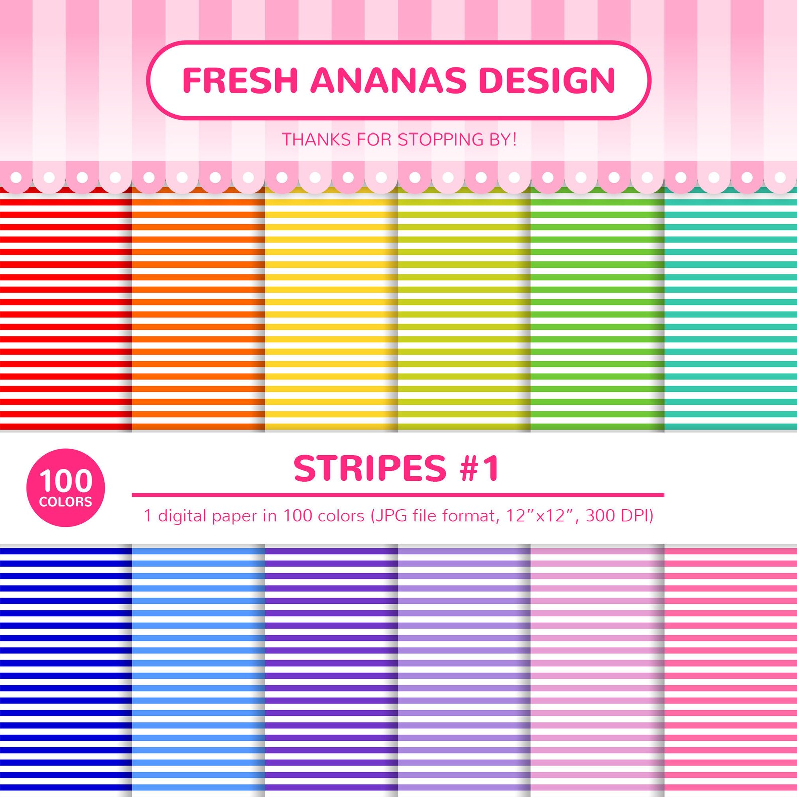 100 Colors Digital Papers: Stripes 1 Striped Paper Stripe - Etsy