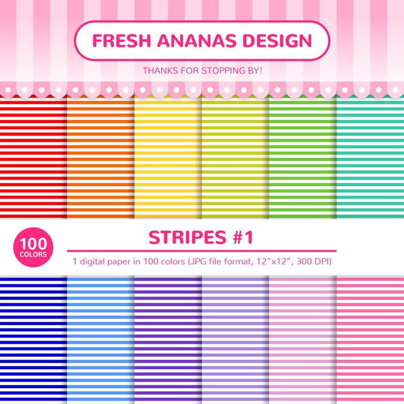 100 Colors Digital Papers: Stripes #1, Striped Paper, Stripe, Fine ...