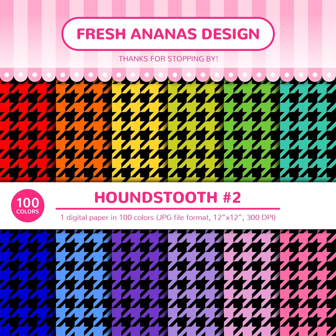 100 Colors Digital Papers: Houndstooth #2, Houndstooth Pattern, Black ...
