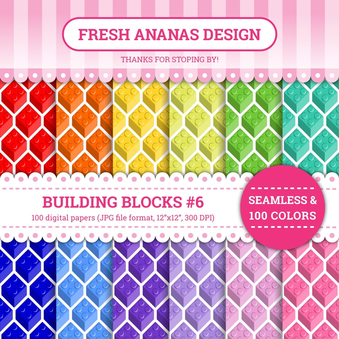 100 Colors Digital Papers: Building Blocks #6, Toy, Kids, Bricks, Build ...