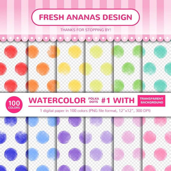 100 Colors Digital Papers: Watercolor Polka Dots 1 With - Etsy