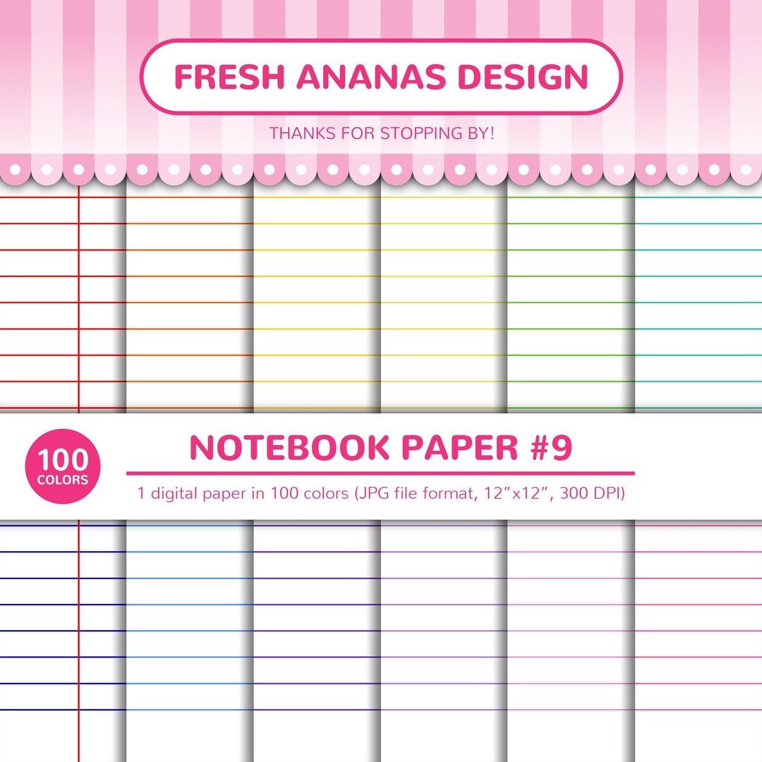 100 Colors Digital Papers: Notebook Paper #9, Lined, Ruled, Feint ...