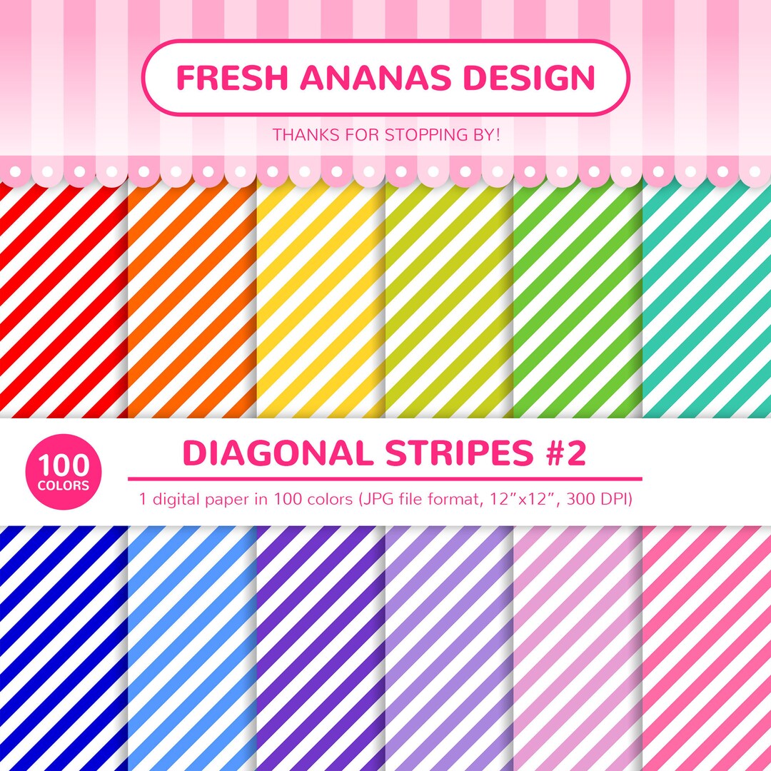 100 Colors Digital Papers: Diagonal Stripes #2, 45 Degrees, Thin ...