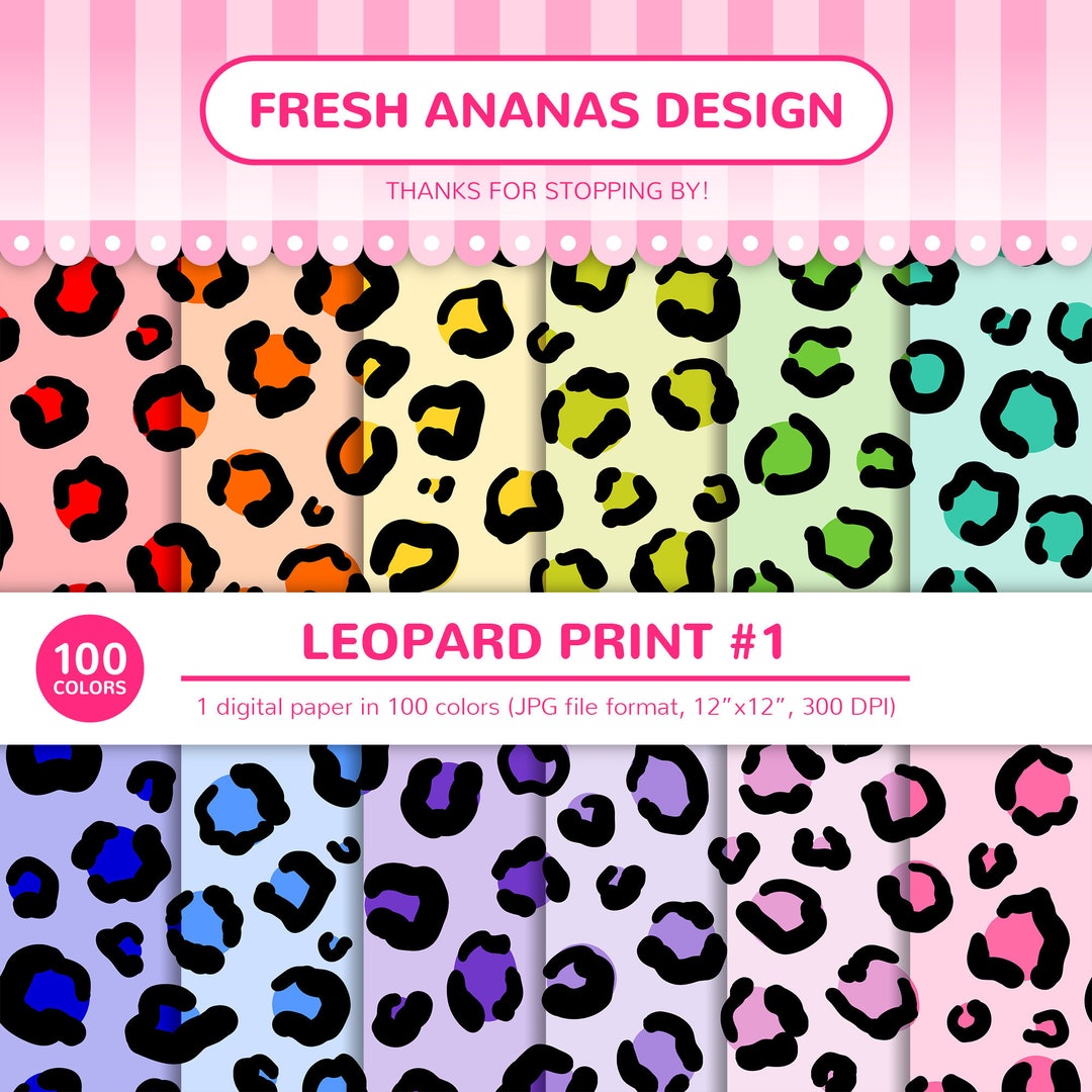 100 Colors Digital Papers: Leopard Print #1, Animal Print, Cheetah ...