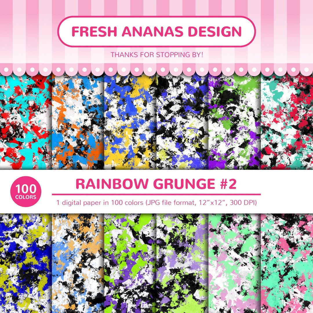 100 Colors Digital Papers: Rainbow Grunge #2, 80's, 90's, Retro, Neon ...